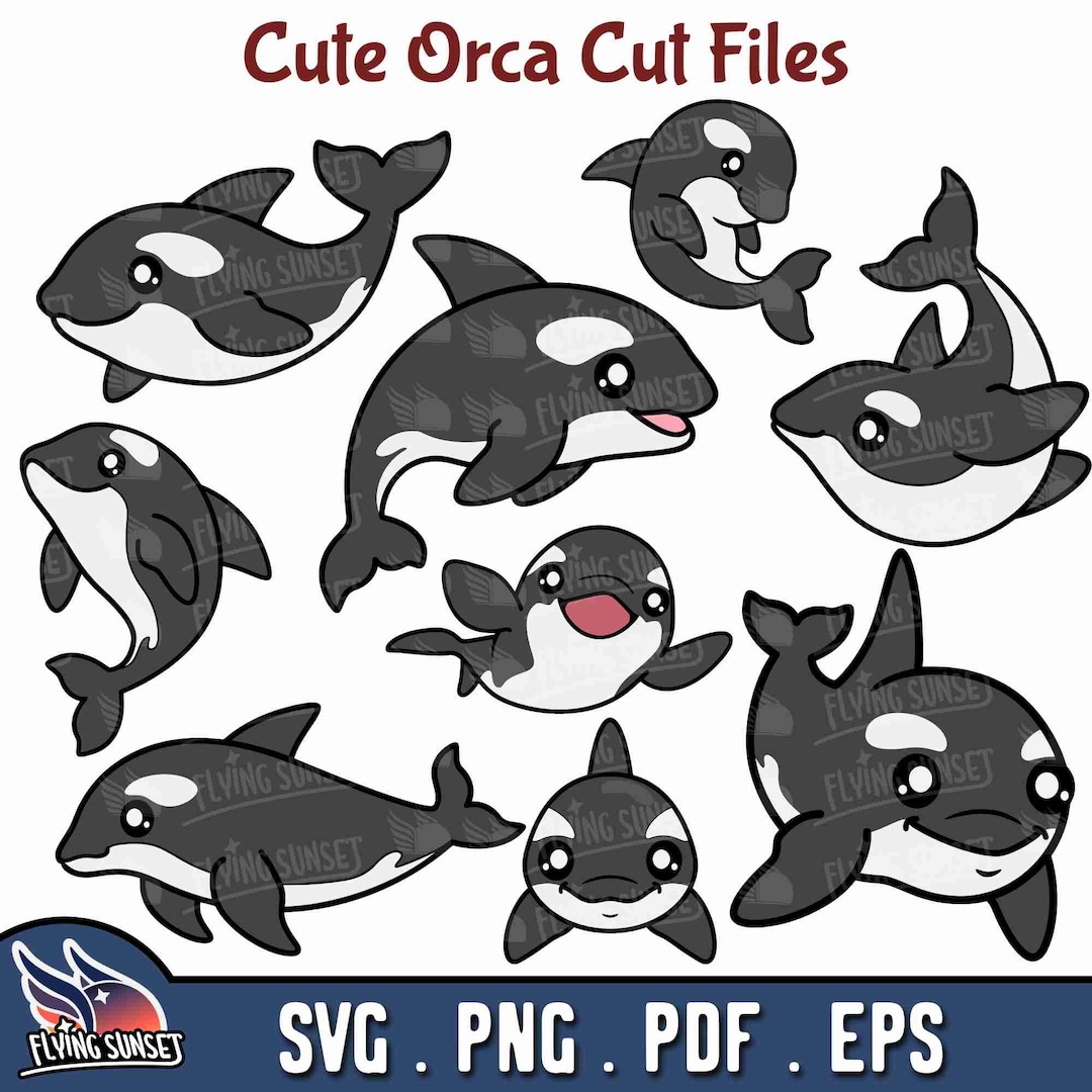 Cute Orca SVG, Baby Killer Whale Clipart Bundle, Layered Orca Cut Files ...