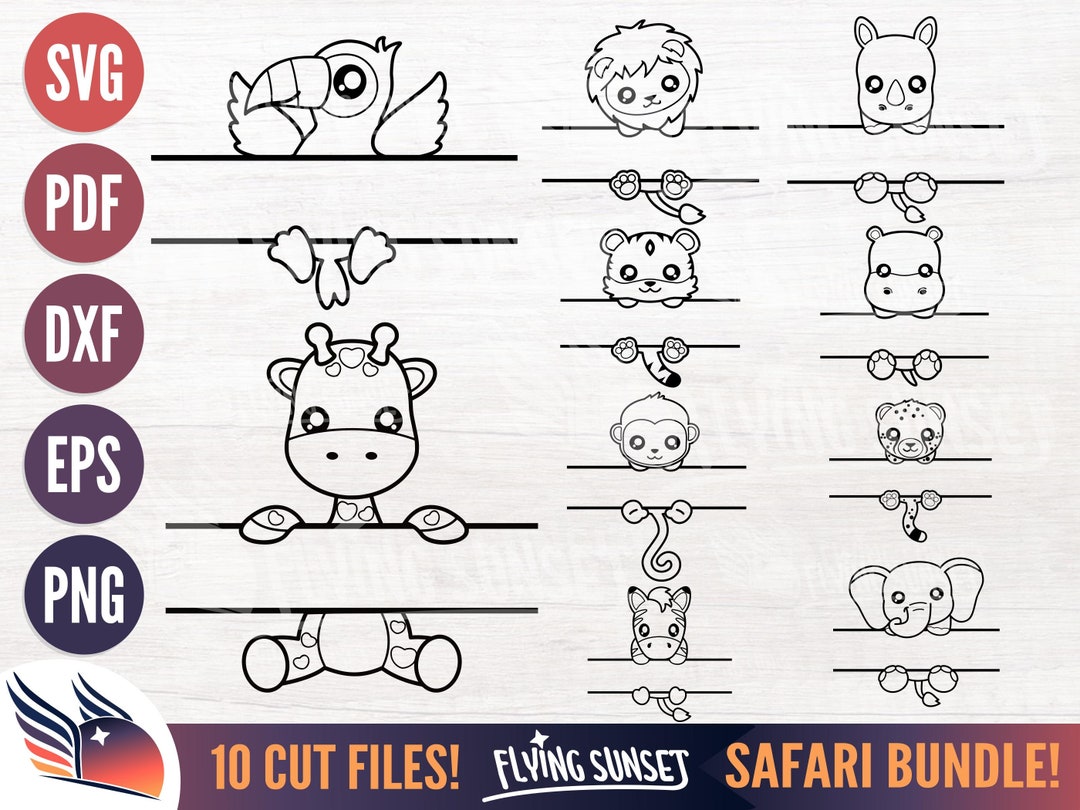 Jungle Animal Monogram SVG, Baby Safari Outline Cut File Cricut, Split ...