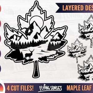 Maple Leaf Mountain Scene SVG, Lake Landscape Cut File, Explore Nature ...