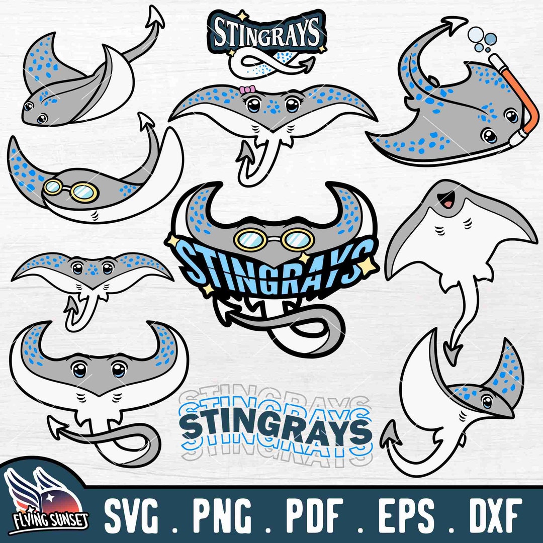 Cute Sting Ray Clipart SVG, Stingray PNG Bundle, Kawaii Ocean Animal ...