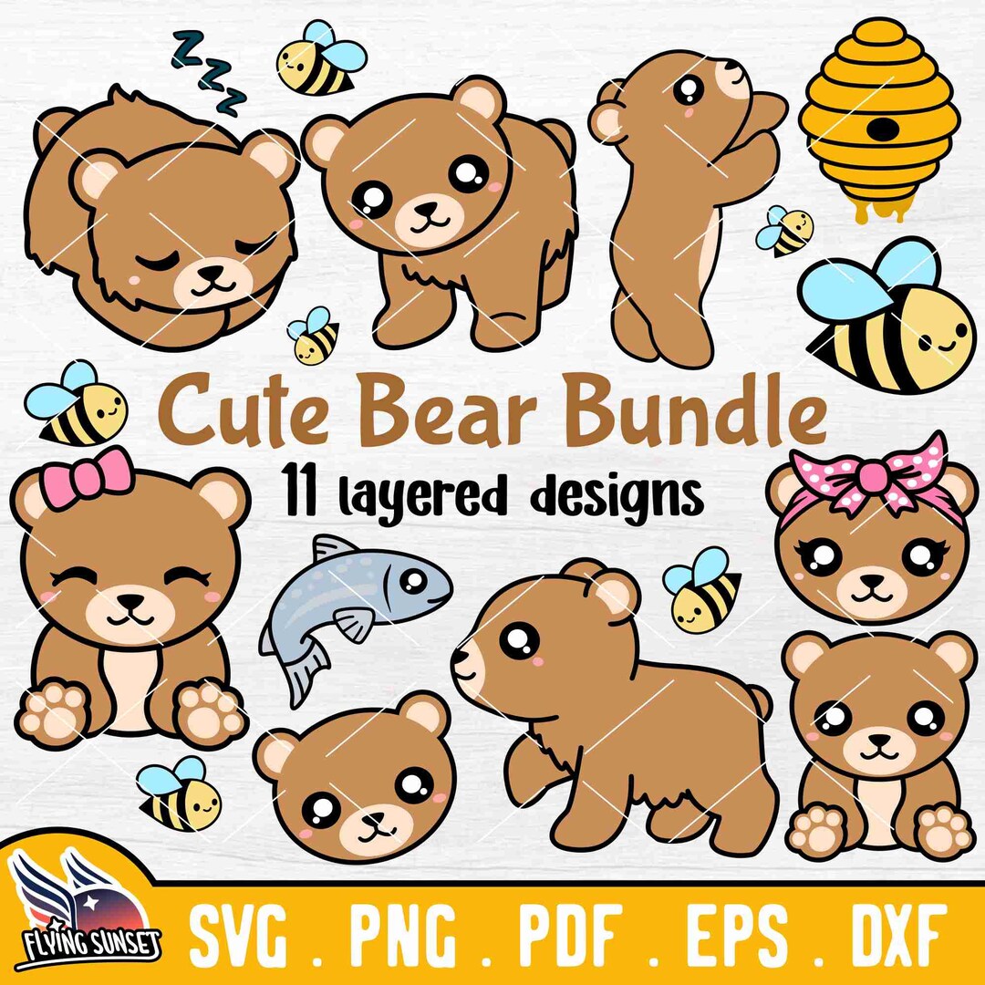 Cute Bear SVG PNG Kawaii Bear Cub Clipart Teddy Bear Cut - Etsy