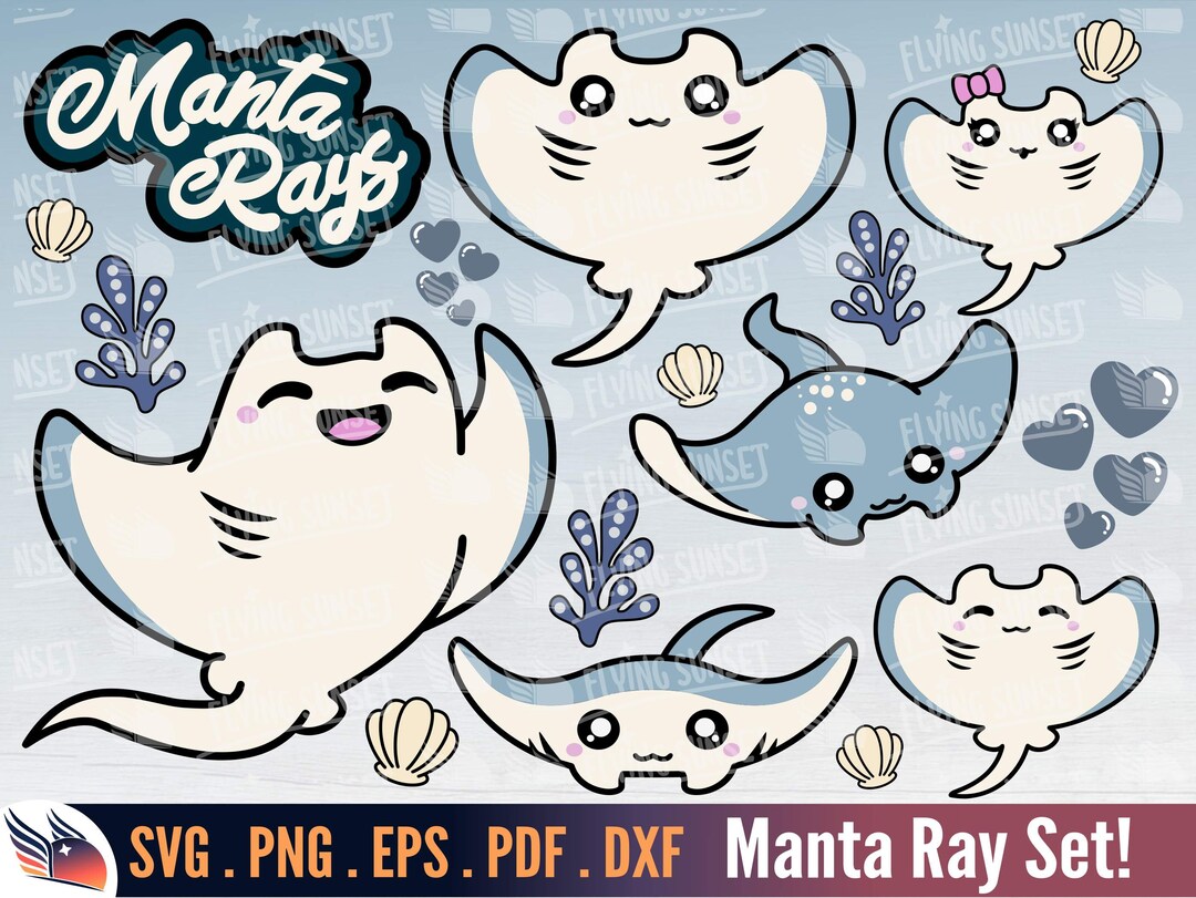 Cute Manta Ray SVG PNG Manta Ray Clipart Bundle (Download Now) - Etsy