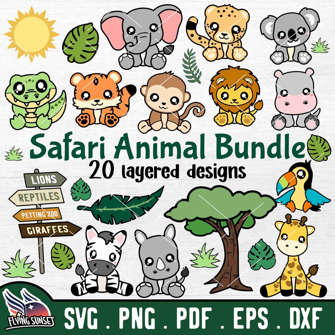 Jungle Animal Clipart SVG PNG, Layered Safari Animal Cut File, Zoo ...