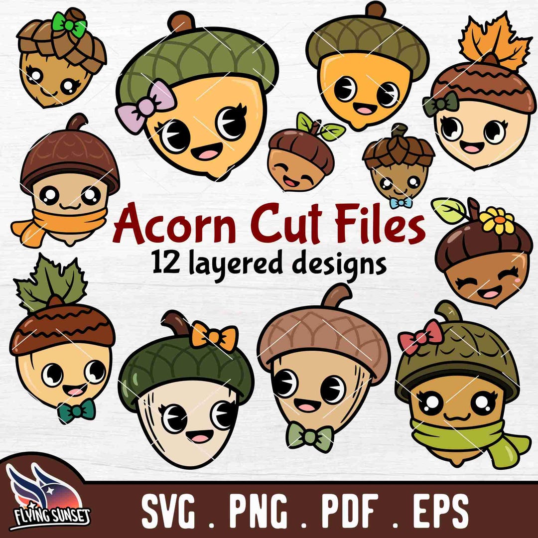 Cute Acorn SVG, Layered Cricut Cut File, Walnut Face PNG Bundle, Tree ...