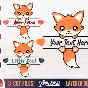Baby Fox Monogram SVG, Cute Fox Clipart, Kawaii Fox Personalized Name ...