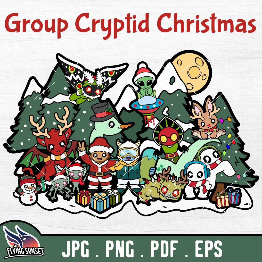Cryptid Group Clipart, Cryptid Christmas, Jersey Devil, Mothman Bigfoot ...