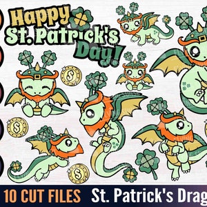 St. Patricks Day Dragon SVG, Cute Clover Dragon PNG, Good Luck Gold ...