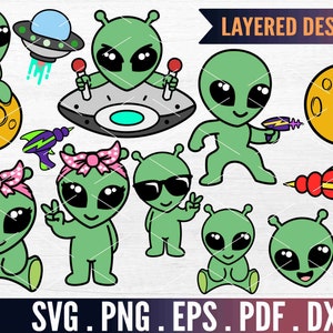 Cute Alien SVG PNG, Alien Face Clipart, Kawaii Cricut Cut File Bundle ...