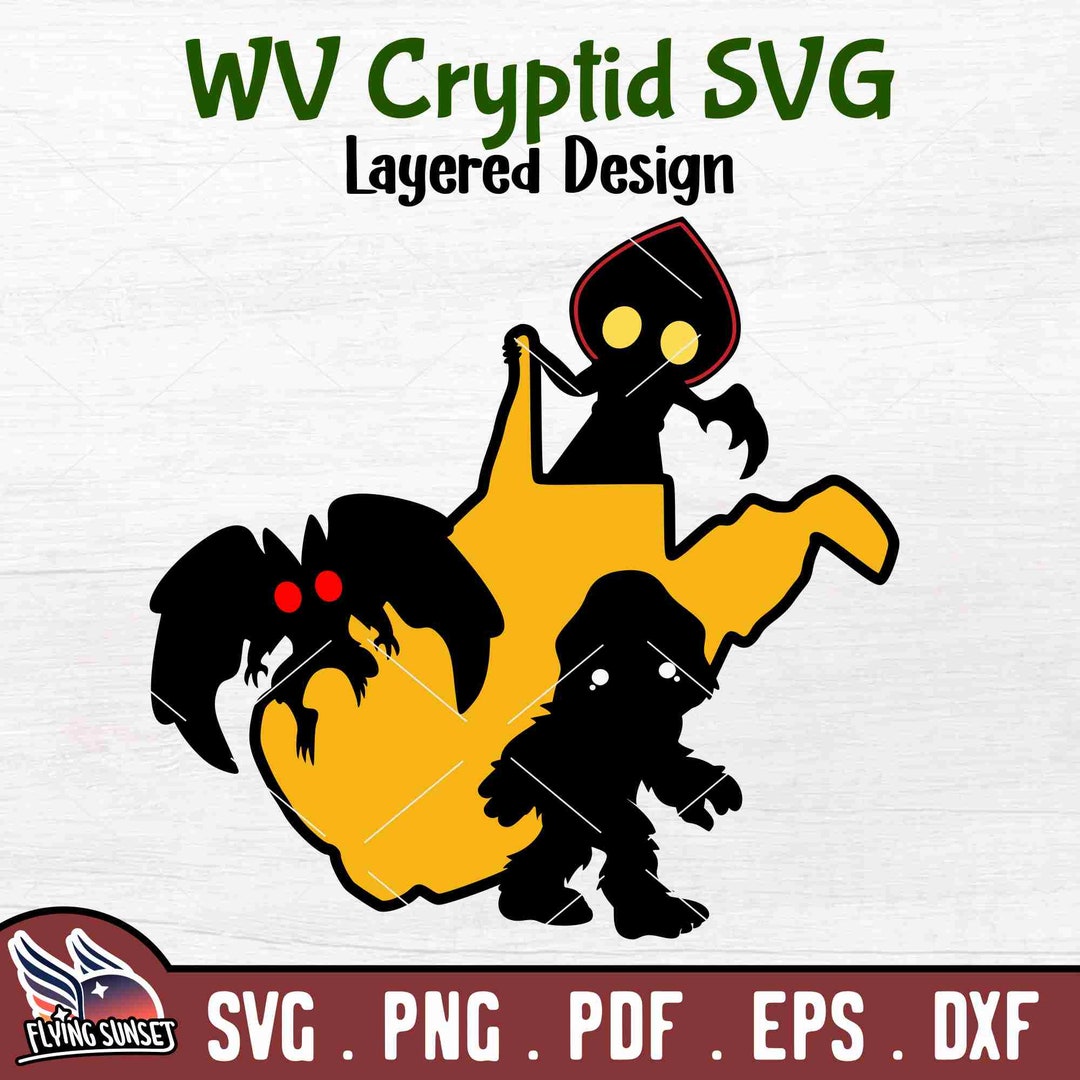 West Virginia Cryptids SVG, Mothman Bigfoot Flatwoods Monster Clipart ...