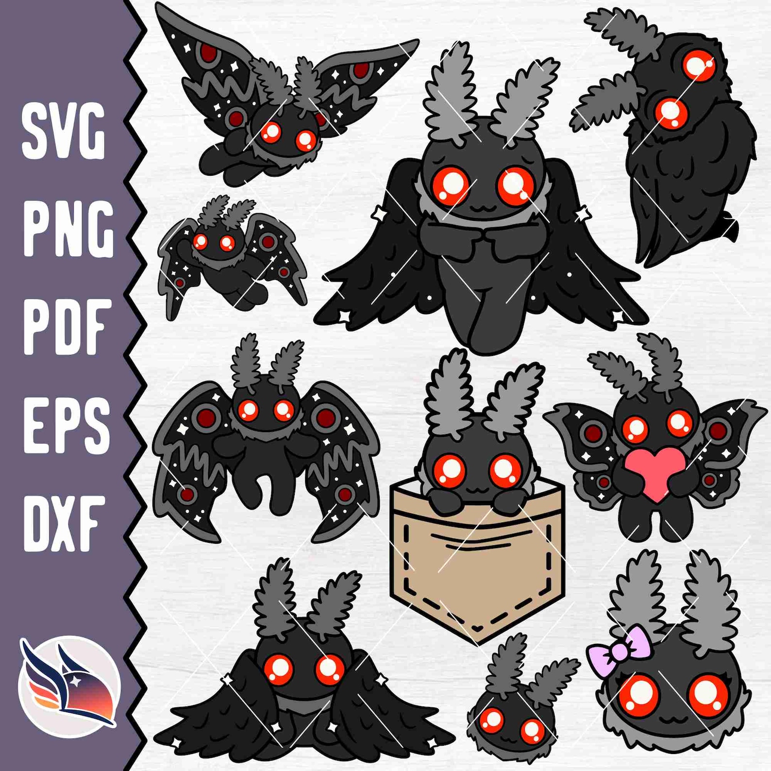 Cute Mothman Cryptid SVG, Mothman Clipart Cut Files, Kawaii Cryptid PNG ...