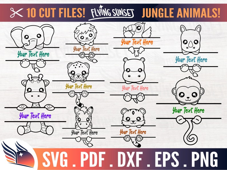 Jungle Animal Monogram SVG Baby Safari Outline Cut File - Etsy