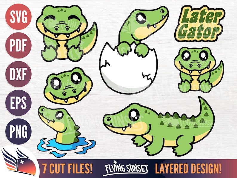 Cute Alligator SVG Baby Crocodile PNG Kawaii Gator Clipart - Etsy