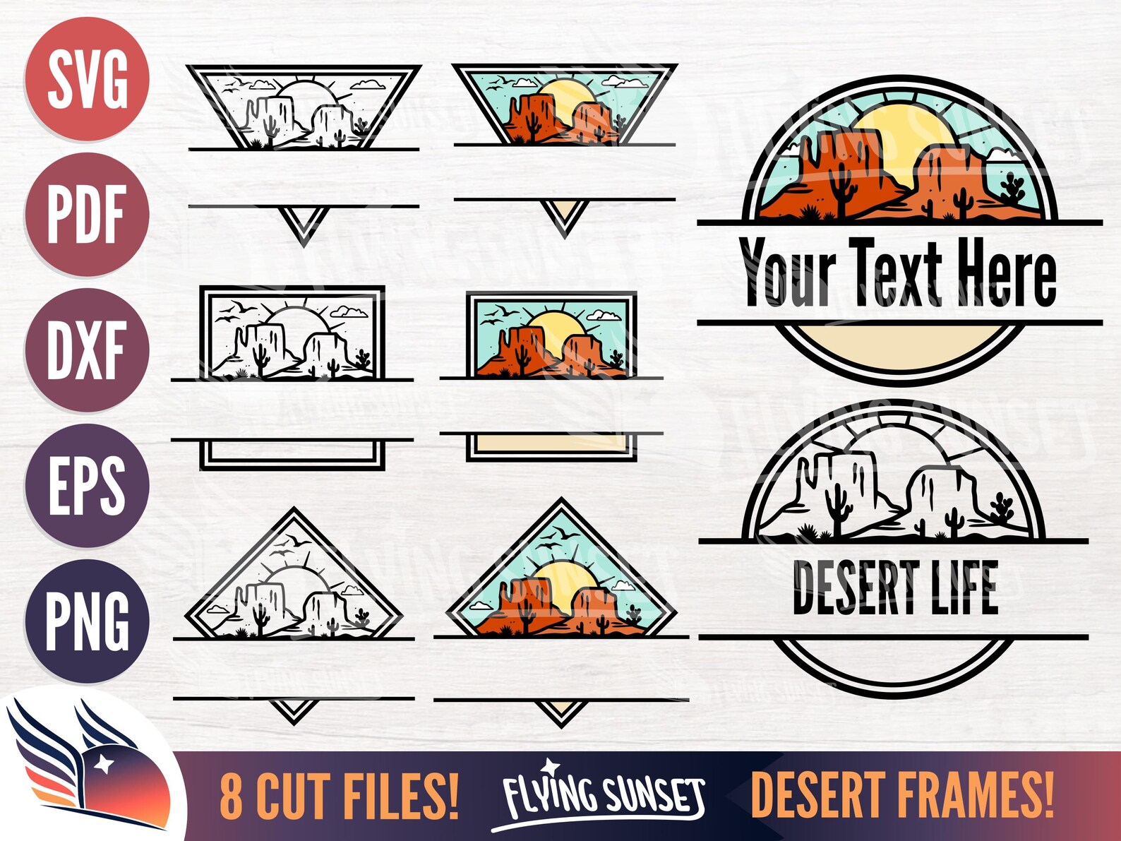 Desert Monogram SVG, Western Landscape Decal, Southwest Silhouette Logo ...