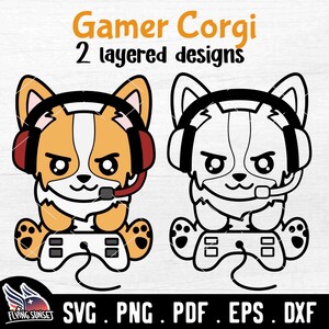 Gamer Corgi SVG Clipart, Gaming Dog Outline, Video Game Streamer PNG ...