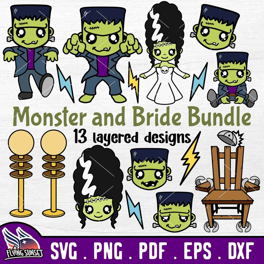 Cute Monster SVG, Halloween Bride Clipart PNG, Spooky Couple Instant ...