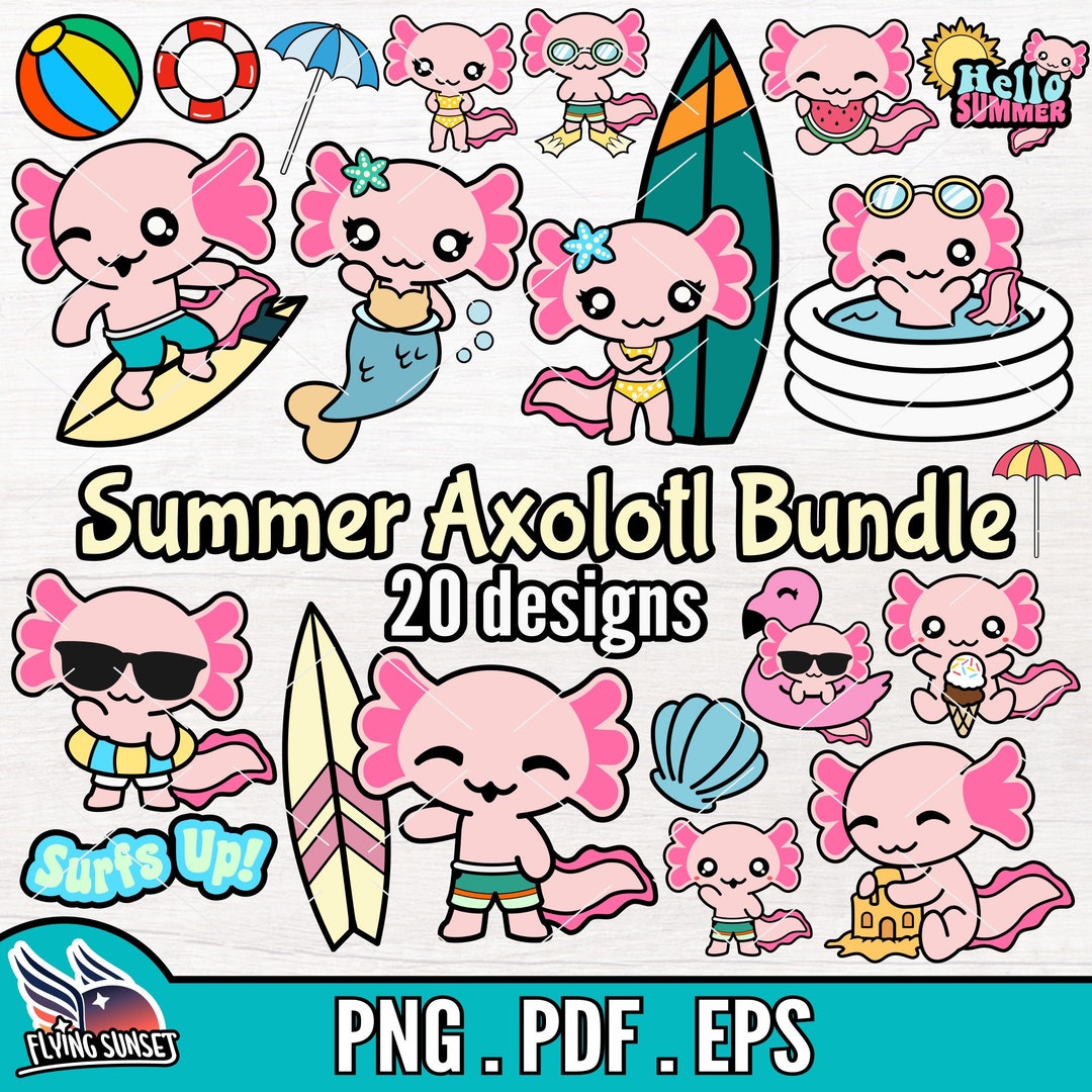 Summer Axolotl Clipart Bundle, Cute Axolotl Beach Party PNG, Funny ...