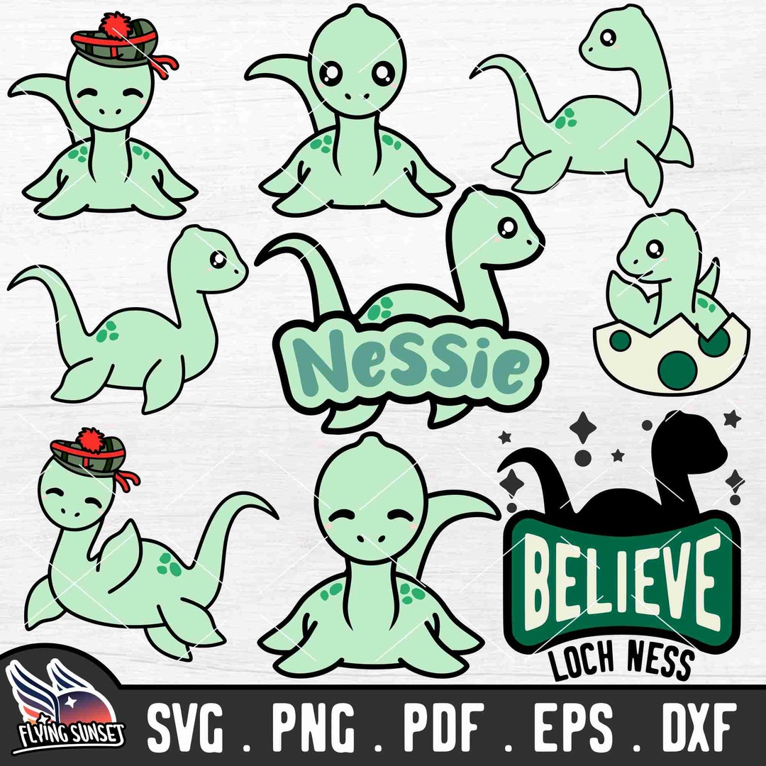 Loch Ness Monster SVG PNG, Cute Nessie Cryptid Cricut Cut File, Kawaii ...