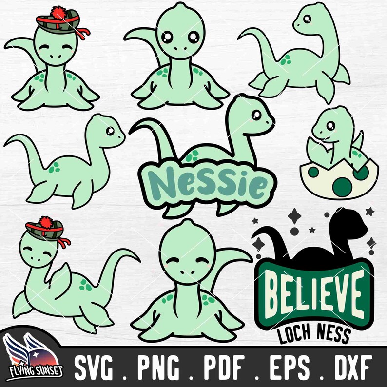 Loch Ness Monster SVG PNG, Cute Nessie Cryptid Cricut Cut File, Kawaii ...