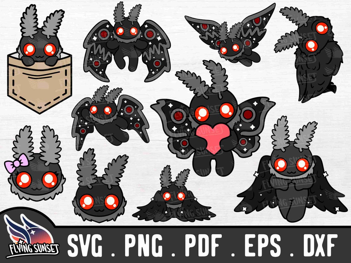 Cute Mothman Cryptid SVG, Mothman Clipart Cut Files, Kawaii Cryptid PNG ...