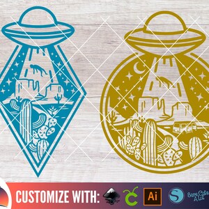 Alien Abduction SVG, Desert UFO Svg, Desert Night Landscape, Outer ...