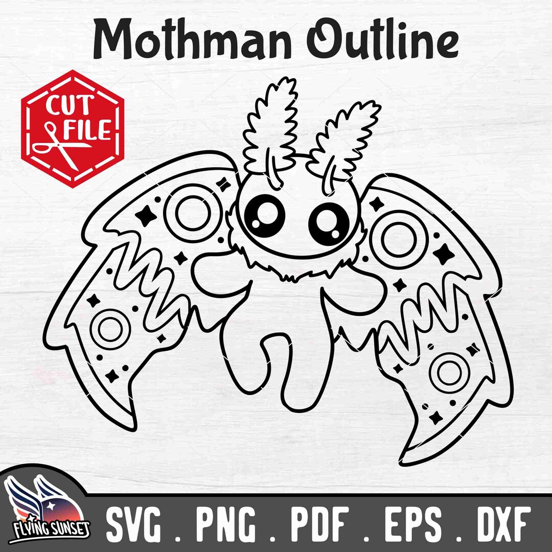 Cute Mothman Outline SVG, Mothman Clipart Cut File, Cute Cryptid PNG ...