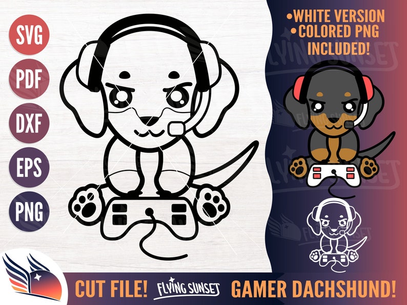 Gamer Dachshund Outline SVG PNG, Funny Wiener Dog, Cricut Silhouette ...