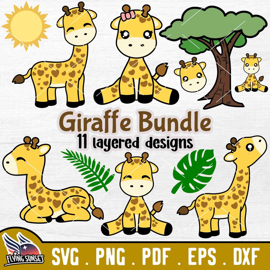 Cute Giraffe SVG, Baby Giraffe Clipart, Kawaii Safari Animal Bundle ...