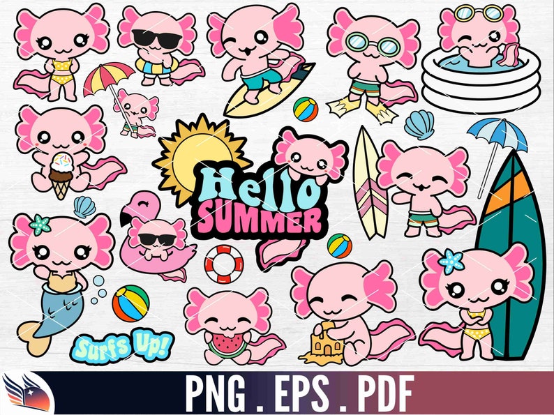 Summer Axolotl Clipart Bundle Cute Axolotl Beach Party PNG - Etsy