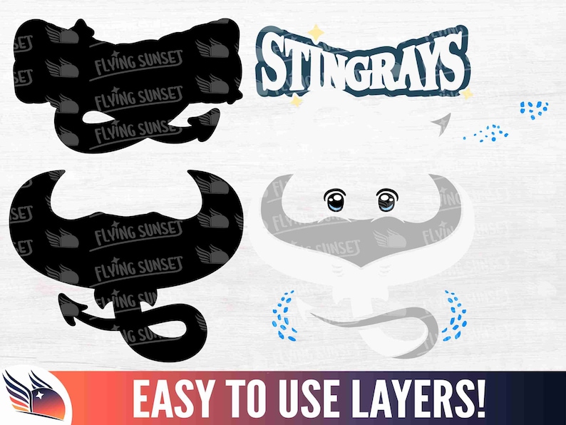 Cute Sting Ray Clipart SVG, Stingray PNG Bundle, Kawaii Ocean Animal ...