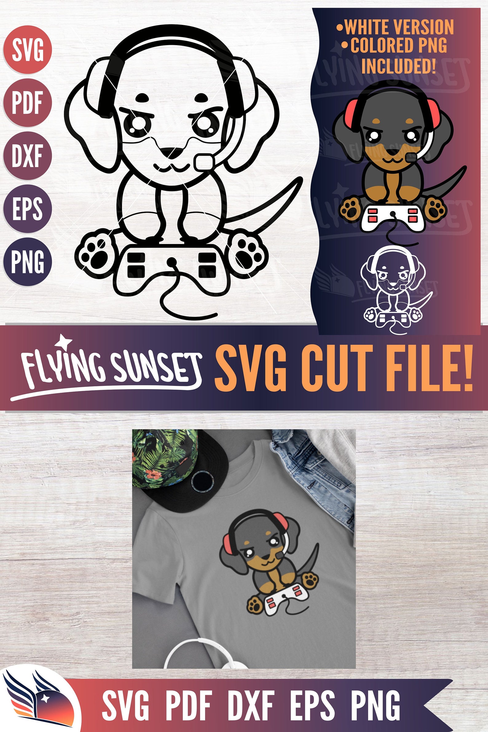 Gamer Dachshund Outline SVG PNG, Funny Wiener Dog, Cricut Silhouette ...