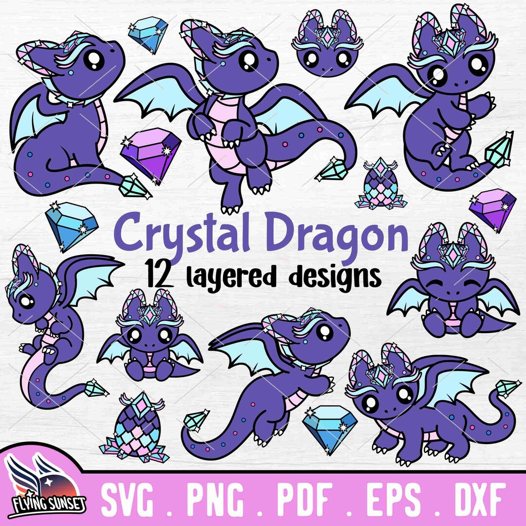 Crystal Dragon Clipart, Cute Dragon Cut File SVG, Amethyst Gem PNG ...