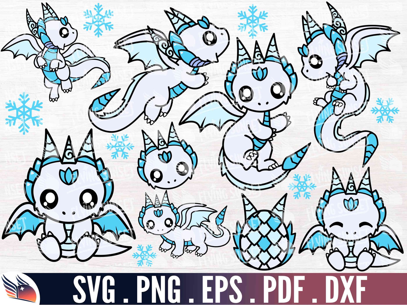 Cute Ice Dragon SVG PNG Baby Snow Dragon Clipart Kawaii - Etsy