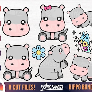 Cute Hippo SVG, Baby Hippopotamus Clipart, Kawaii Cricut Cut File ...