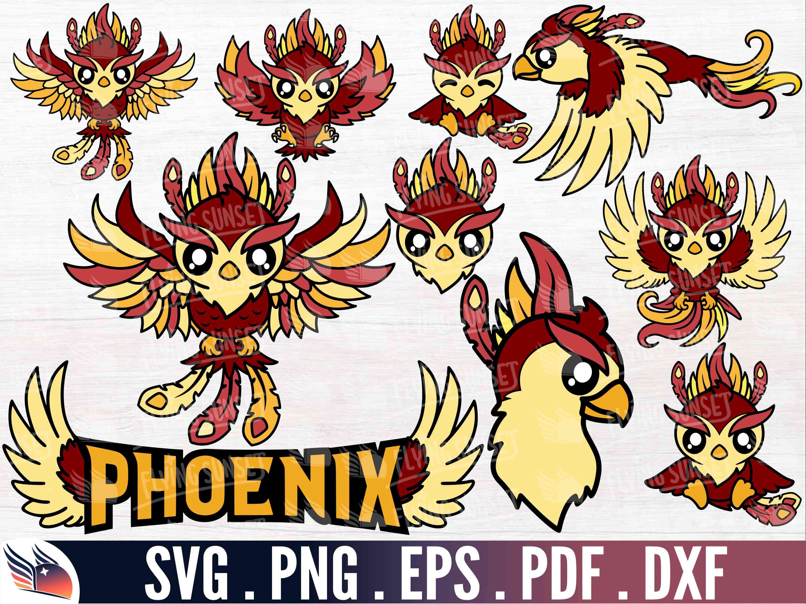 Cute Phoenix SVG PNG Bundle, Firebird Clipart, Layered Cricut Cut File ...