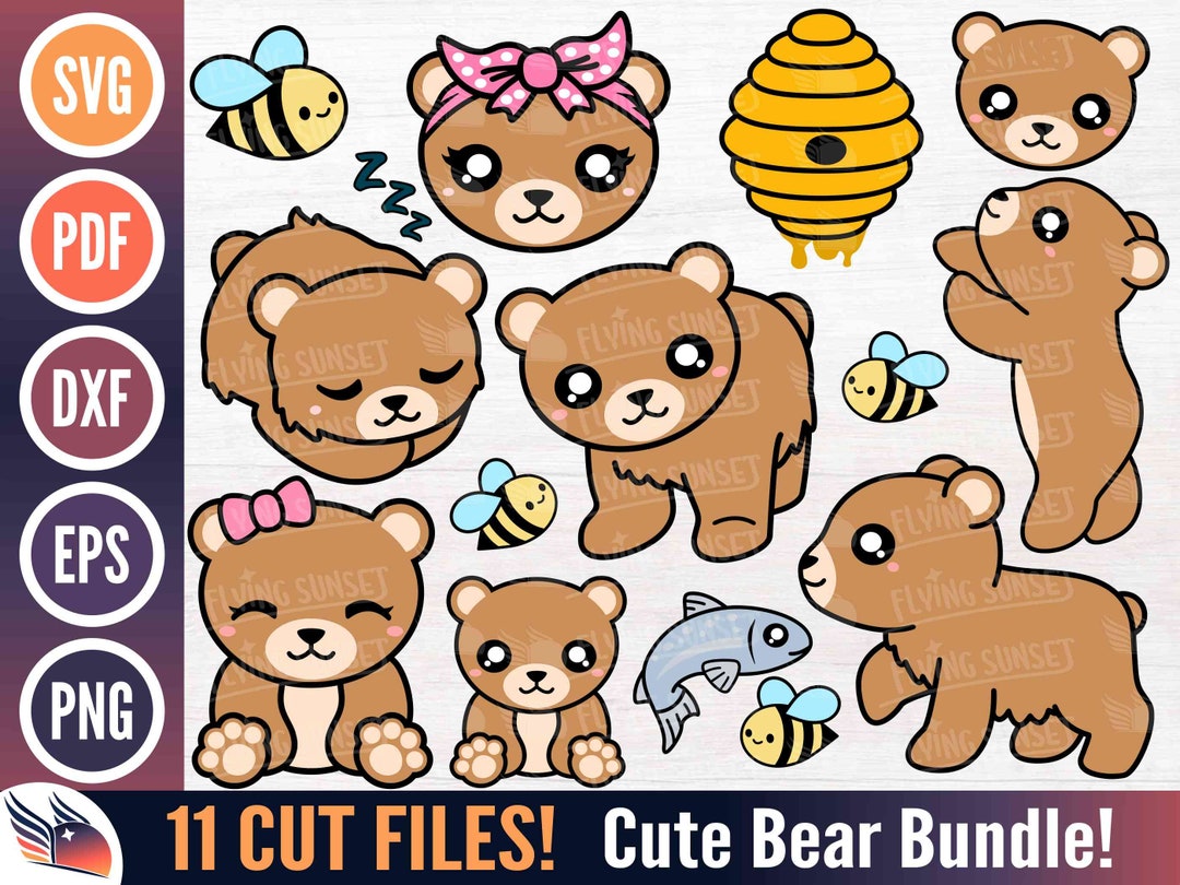 Cute Bear SVG PNG Kawaii Bear Cub Clipart Teddy Bear Cut - Etsy