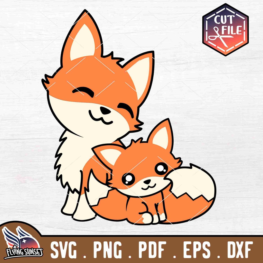 Mother Fox SVG PNG, Mother and Child Fox Clipart, Kawaii Woodland ...