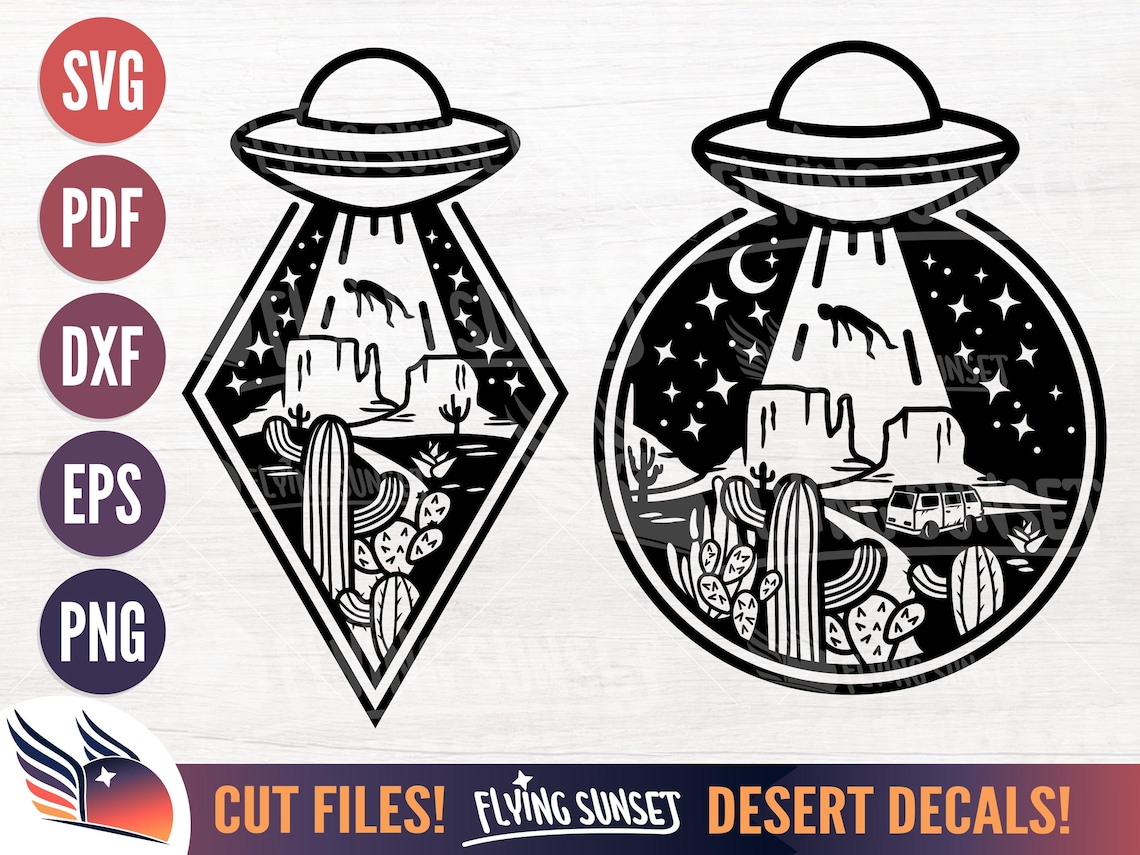 Alien Abduction SVG Desert UFO Svg Desert Night Landscape - Etsy