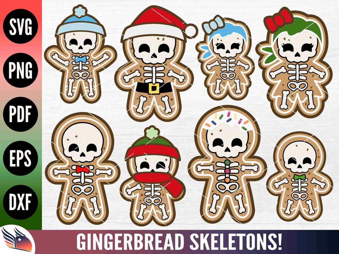 Gingerbread Skeleton SVG Layered Clipart PNG Halloween Xray - Etsy