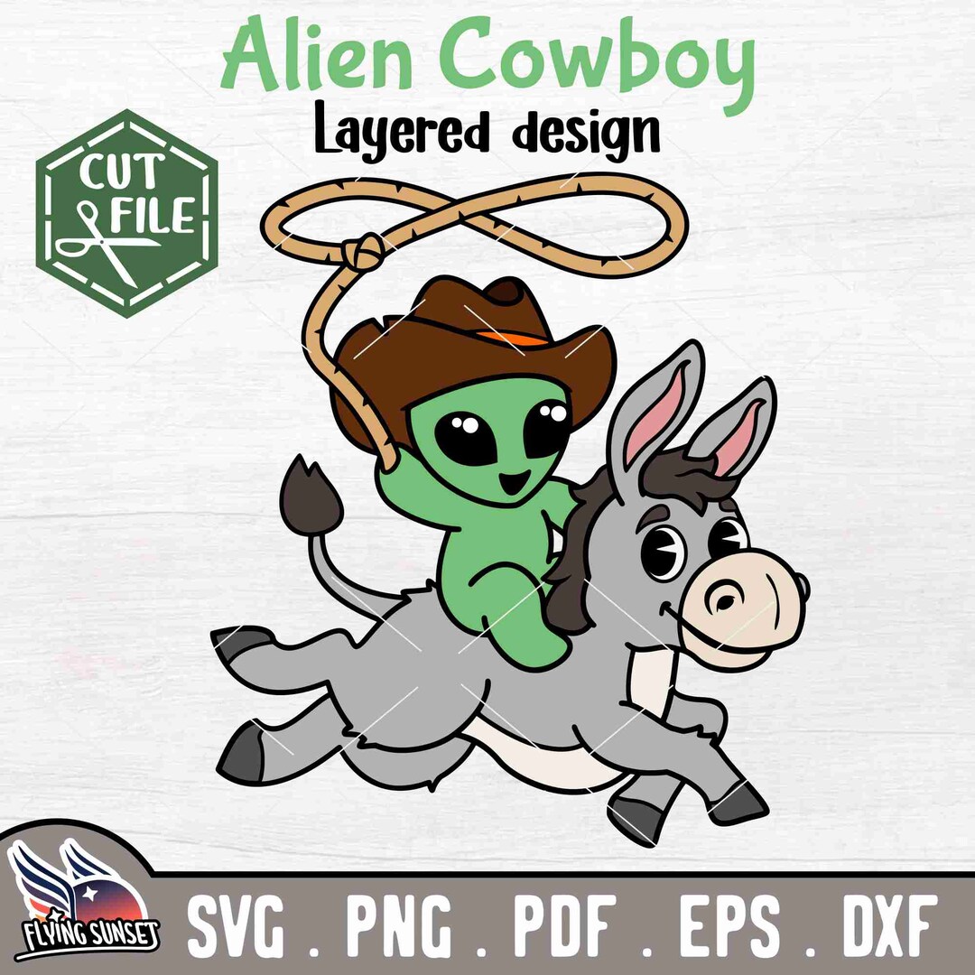 Alien Cowboy SVG, Cute Alien Riding A Donkey Clipart, Howdy Partner ...