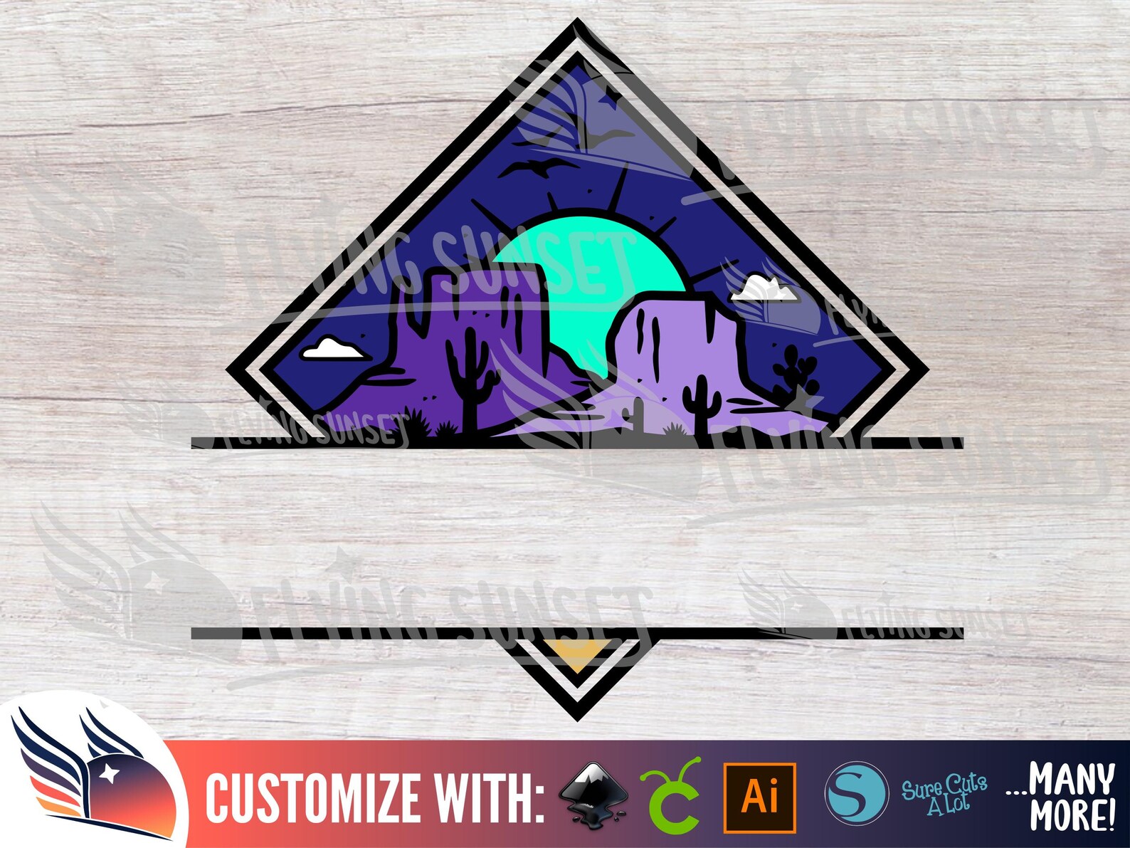 Desert Monogram SVG, Western Landscape Decal, Southwest Silhouette Logo ...