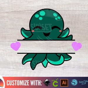Cute Octopus Monogram SVG, Baby Octopus Svg, Kawaii Ocean Clipart ...
