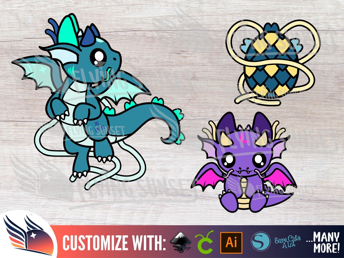 Water Dragon SVG, Baby Dragon Clipart PNG, Kawaii Dragon Bundle ...