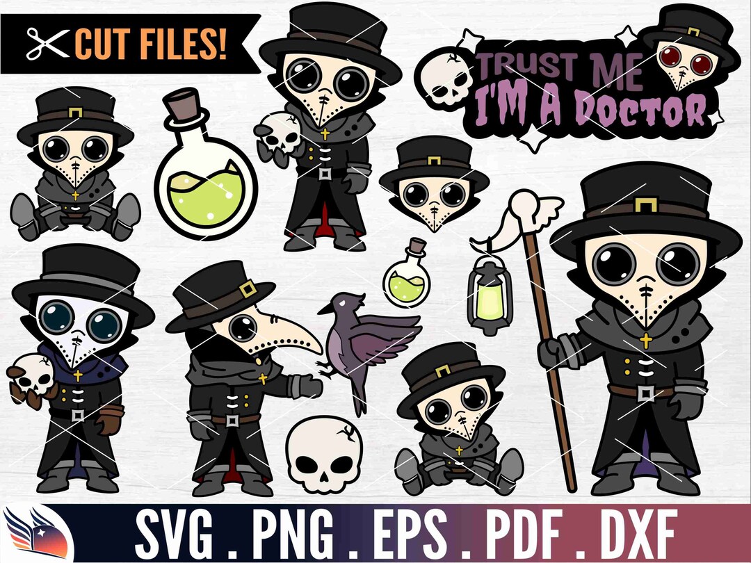 Cute Plague Doctor Clipart Black Plague Mask SVG PNG Kawaii - Etsy