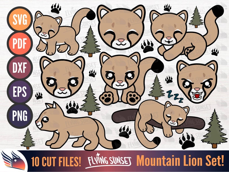 Mountain Lion SVG Cougar Clipart PNG Puma Cut File Cricut - Etsy