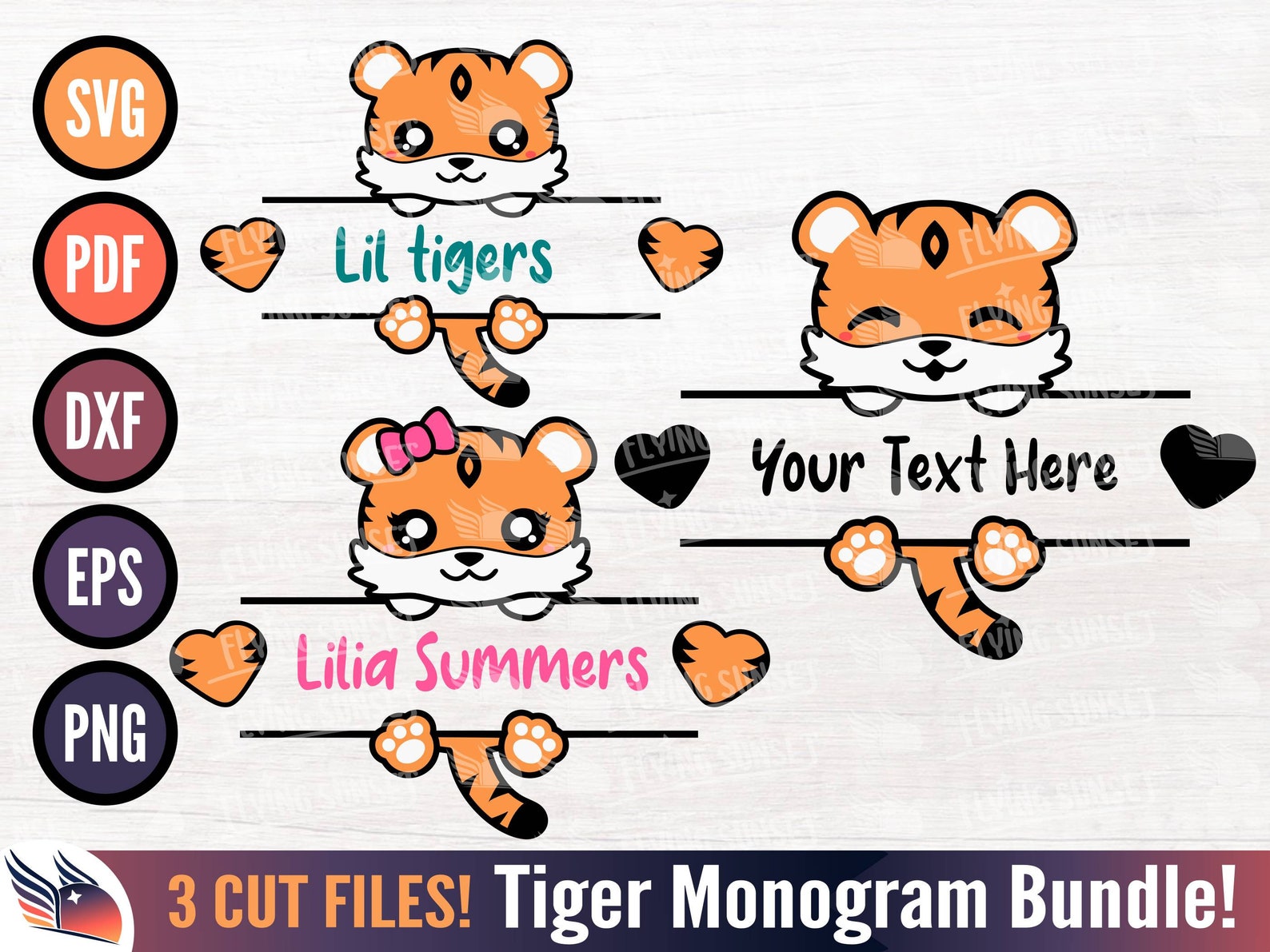 Cute Tiger SVG PNG Split Monogram, Tiger Clipart Bundle, Big Cat Name ...