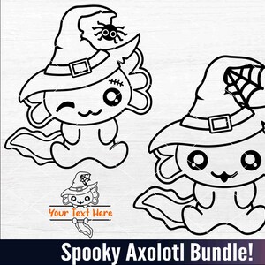 Halloween Axolotl Outline SVG, Cute Axolotl Clipart PNG, Spooky Kawaii ...