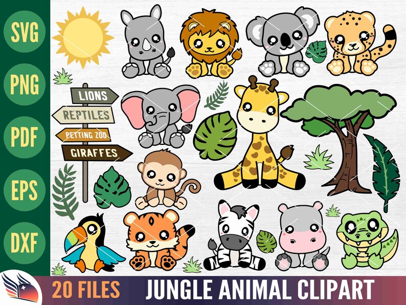 Jungle Animal Clipart SVG PNG, Layered Safari Animal Cut File, Zoo ...