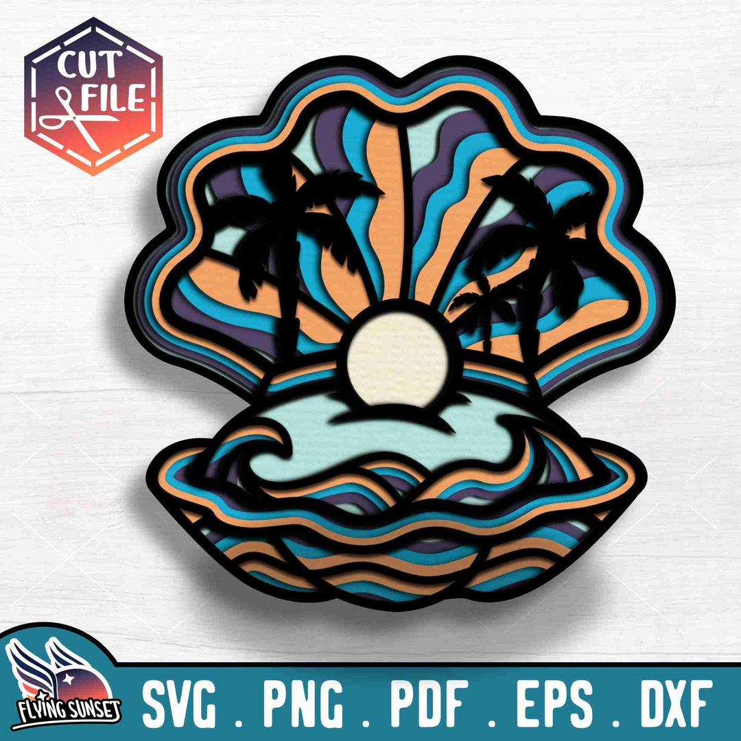 3D Sea Shell Shadow Box SVG DXF, Ocean Wave Sunset Mandala, Layered ...