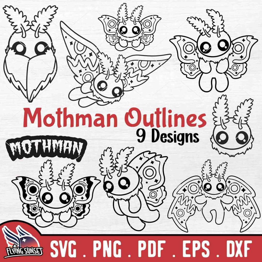 Mothman Outline Clipart, Cute Mothman SVG, Mothman Cryptid Cute File ...