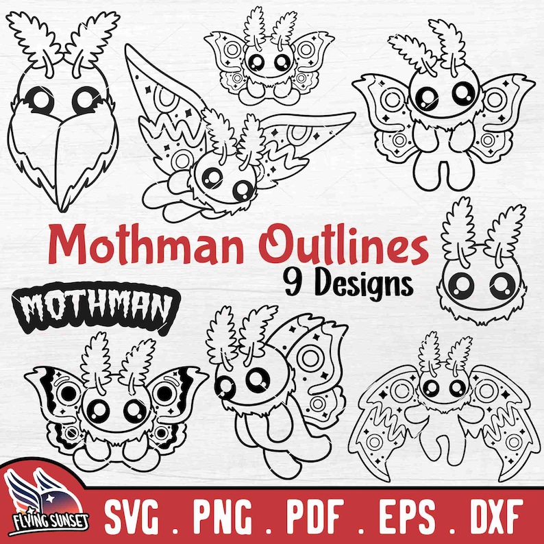 Mothman Outline Clipart, Cute Mothman SVG, Mothman Cryptid Cute File ...